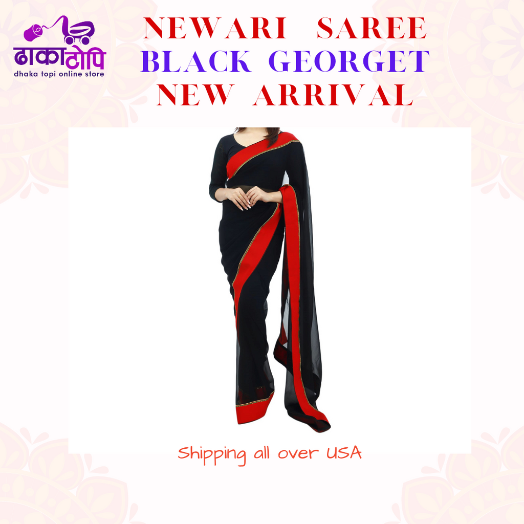 Newari Sari | Black Georget with Red Haku Patashi Border Saree For New ...